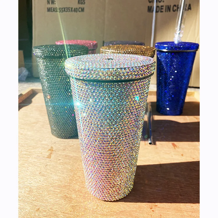 20oz Bling Diamond Thermos Bottle Coffee Cup with Straw Stainless Steel ...