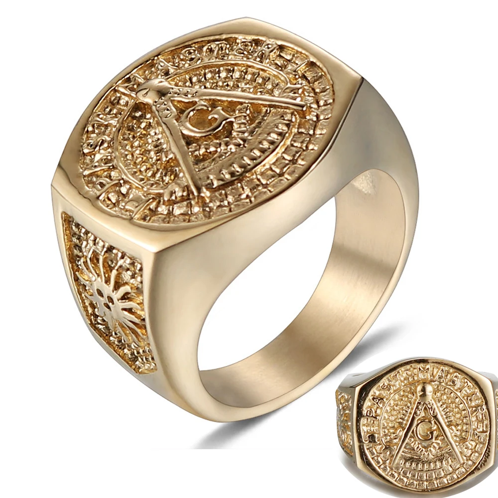 8-12-Gold-Color-Stainless-Steel-Freemasonry-Men-Ring-Masonic-Male-Sun ...