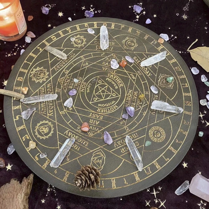 Witch Divination Pendulum Board Seven Chakra Crystal Energy Disk Oak ...