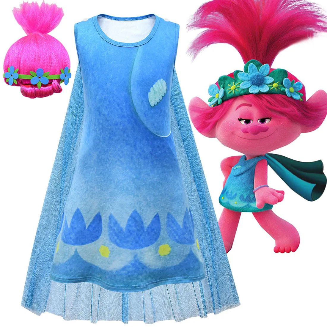 Trolls Cartoon Clothes Kids Dresses Sleeveless Dress for Girls Wedding ...