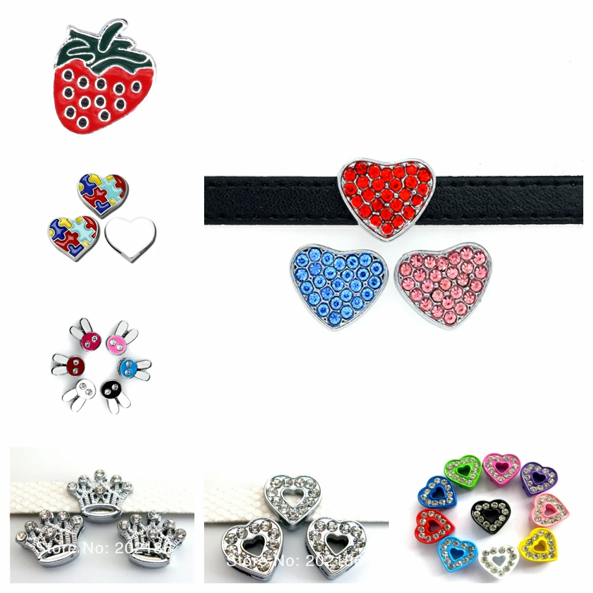 10Pcs/Lot Slide Charms For Bracelet Making Women Jewelry 8mm Rhinestone ...