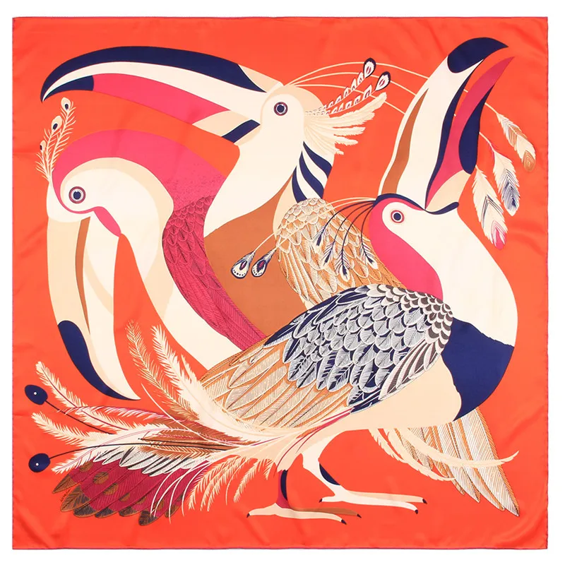 Manual-Hand-Rolled-Twill-Silk-Scarf-Women-Toucan-Bird-Print-Square ...