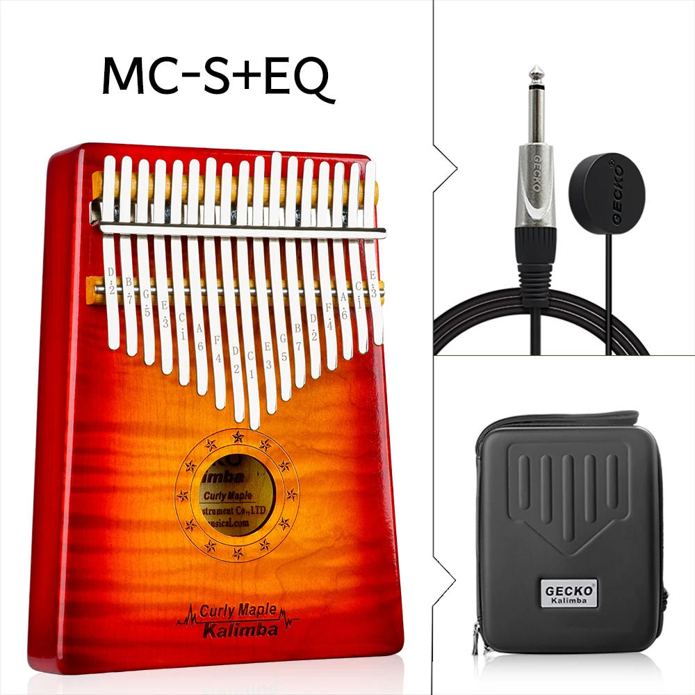 Gecko Kalimba 17 Key Curly Maple Thumb Piano, Built-in Eva High ...