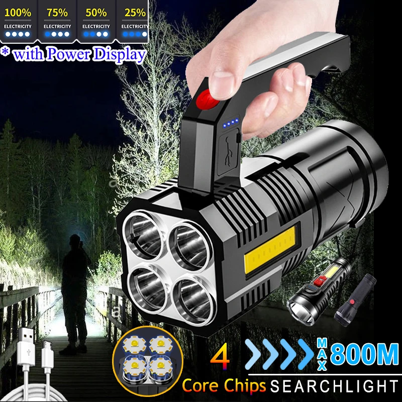 Led portátil lanterna quad core power light carregamento tiro lâmpada ...