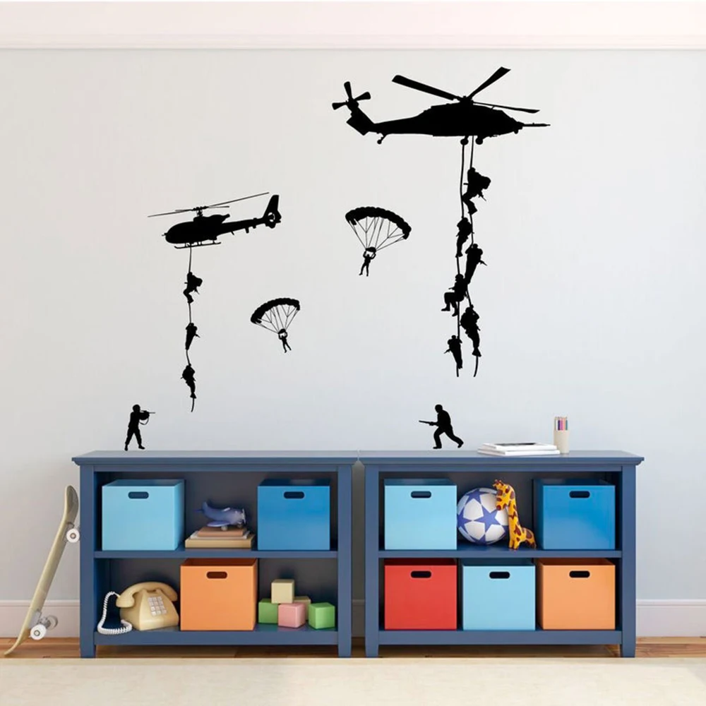 Army Vinyl Wall Decals Soldiers Parachuting From Helicopters ...