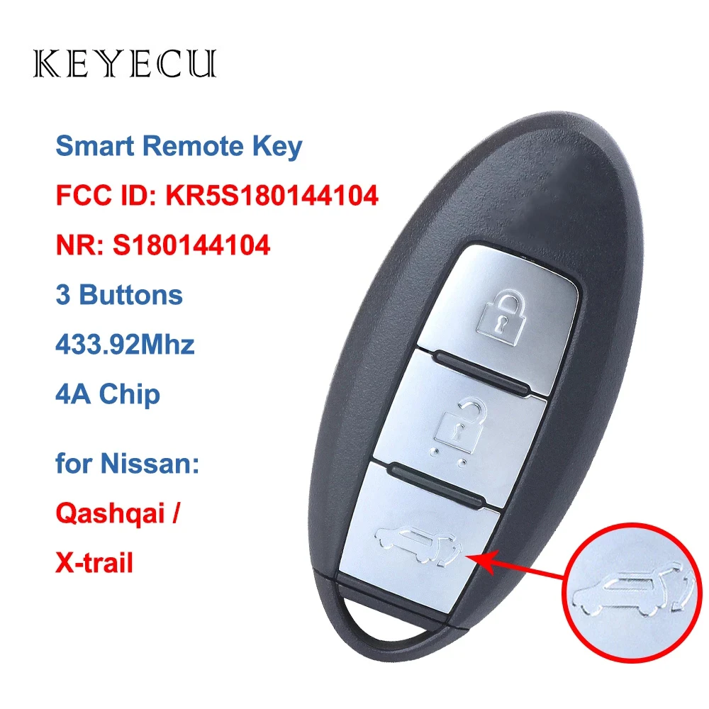 Keyecu S180144104 Smart Car Remote Key Fob 3 Buttons 433.92MHz ID4A ...