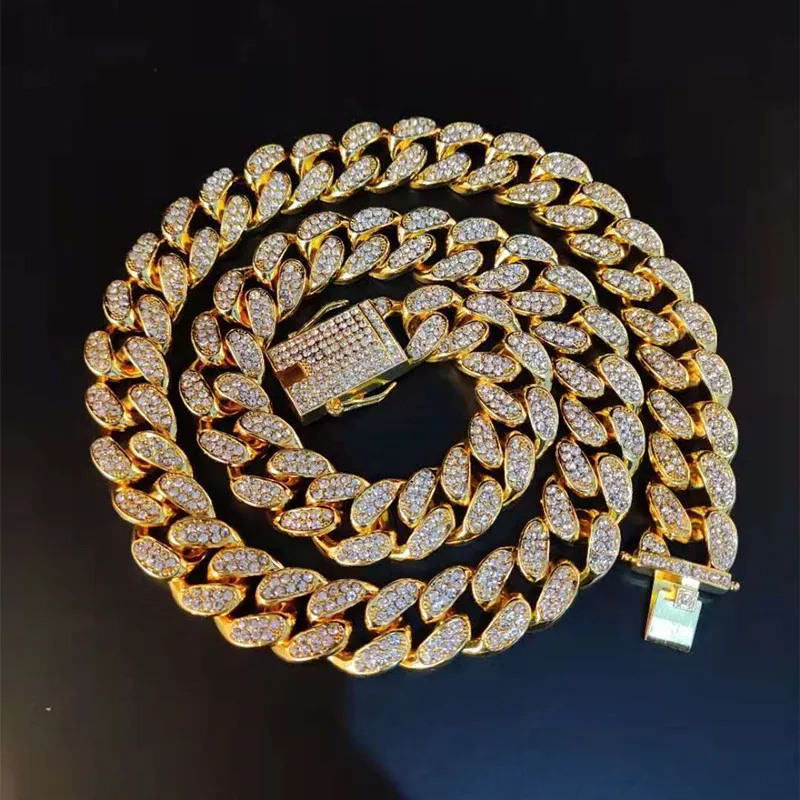 Men Hip Hop Iced Out Bling Chain Necklace Pave Setting Rhinestone 20mm Miami Cuban Chains Necklaces Hiphop Jewelry Drop Shipping Necklace AliExpress