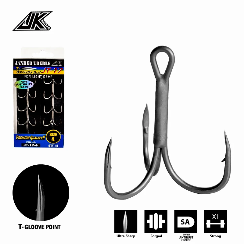 JK JT 17 Hooks Fishing Tee Gray Color Treble Hook T Groove 1X Jig ...