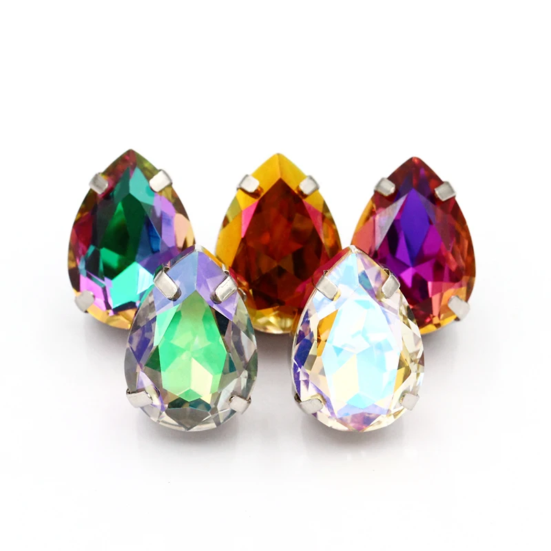 Pointback Iridescent Tear Drop Crystal Rhinestones for Clothes Sew on ...