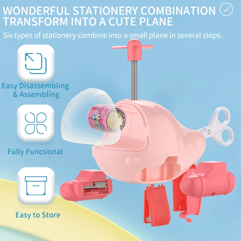 6 In 1 Creativity Stationary Plane Toy Stationery Box Multifunction ...