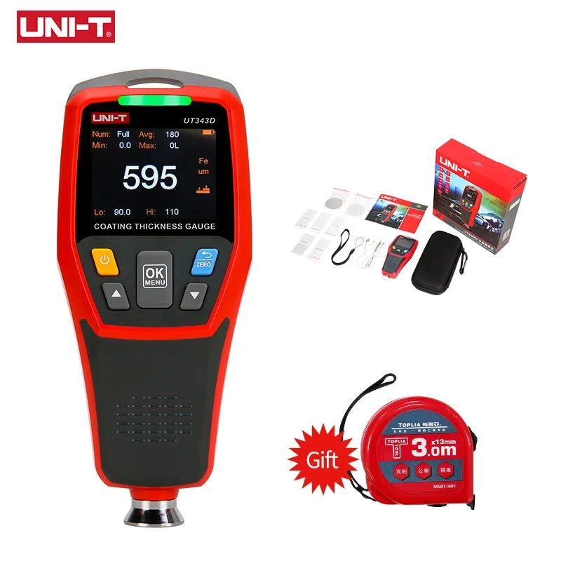 Uni T Ut343d 자동차 페인트 코팅 두께 게이지 디지털 미터 필름 테스터 Nfe 측정 전기 도금 금속 철 재료width