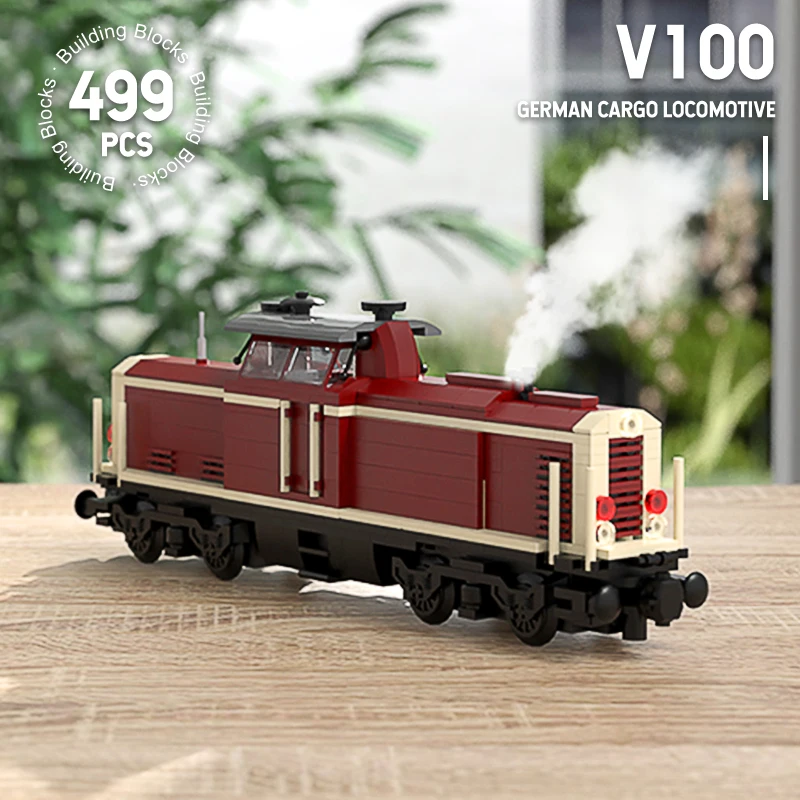 Moc City V100 German Cargo Locomotive Retro Steam Train Building Block ...