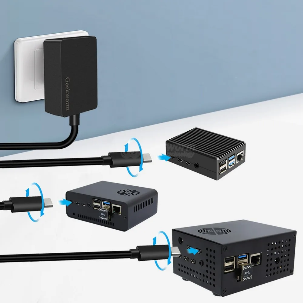 Componenti esterni 2GB 5V 4A 20W USB C Charger with Pi 4 Case Aluminum ...