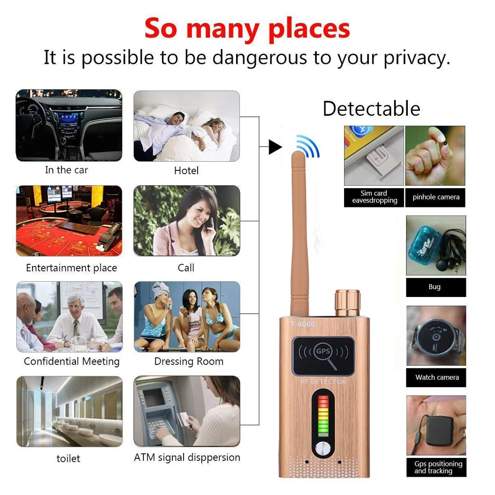 T6060 bug wiretap gps jammer signal blocker bug detector spy camera ...