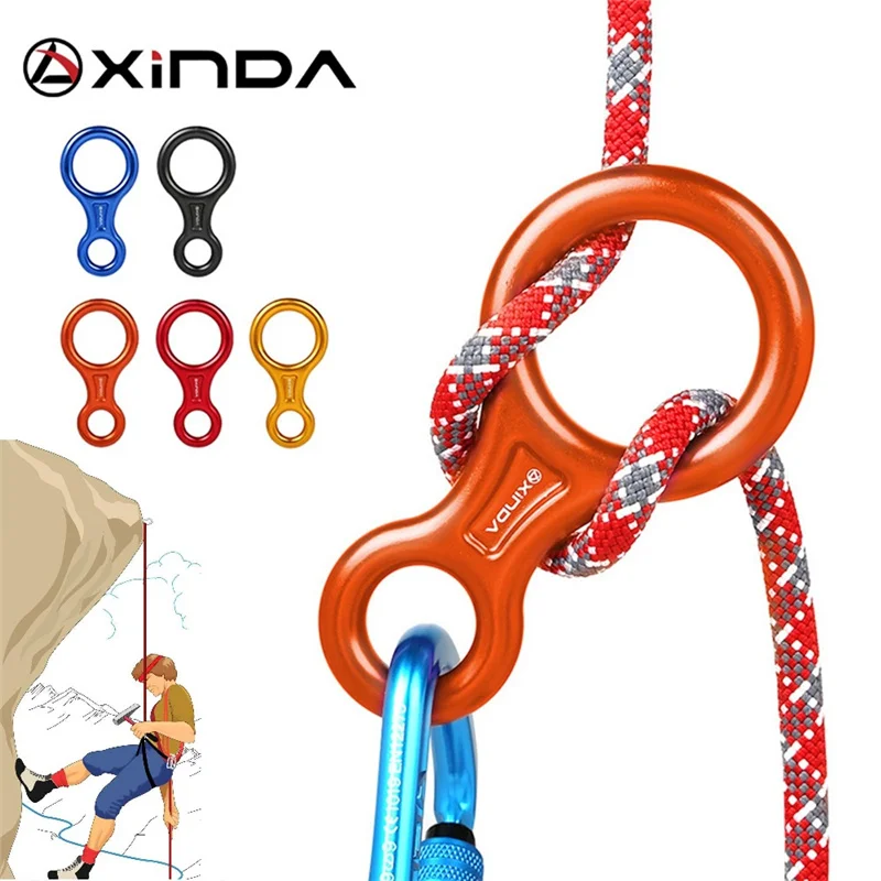XINDA 암벽 등반 8 자형 8 링 Abseiling 장치 35KN Descender Belay Rappelling ...