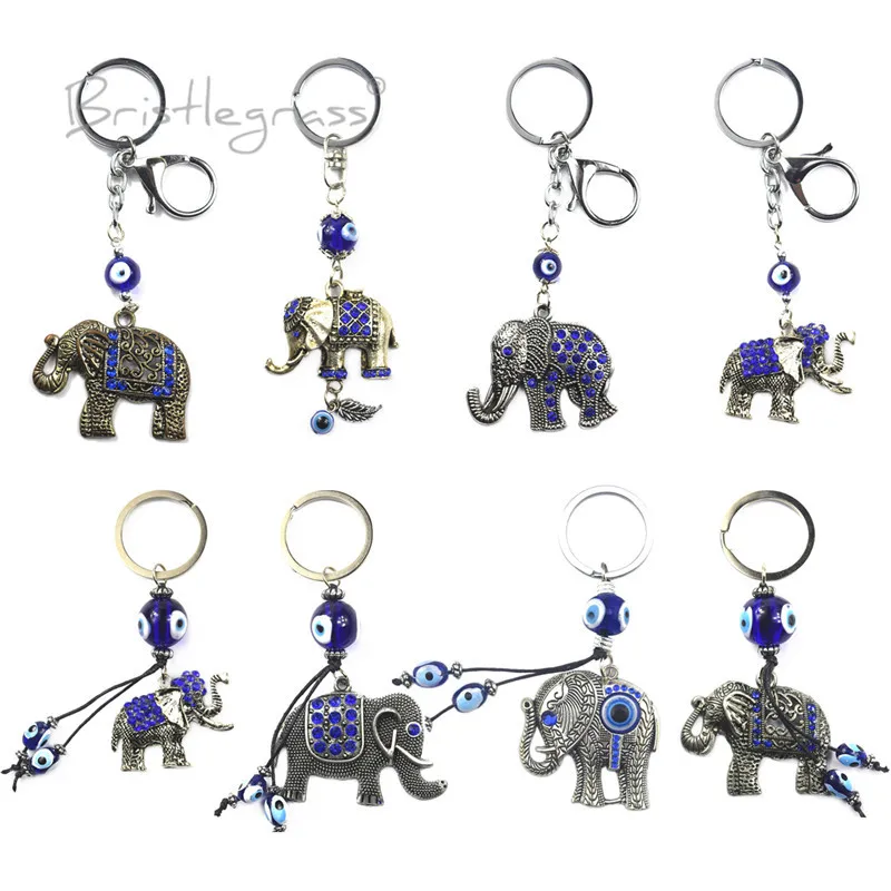 BRISTLEGRASS-Turkish-Blue-Evil-Eye-Rhinestone-Elephants-Keychain-Key ...