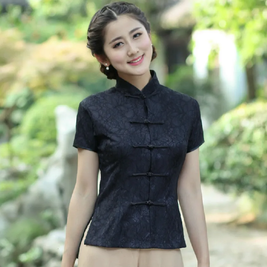 Ladies Women Chinese Traditional Top Mandarin Collar Qipao Shirt ...