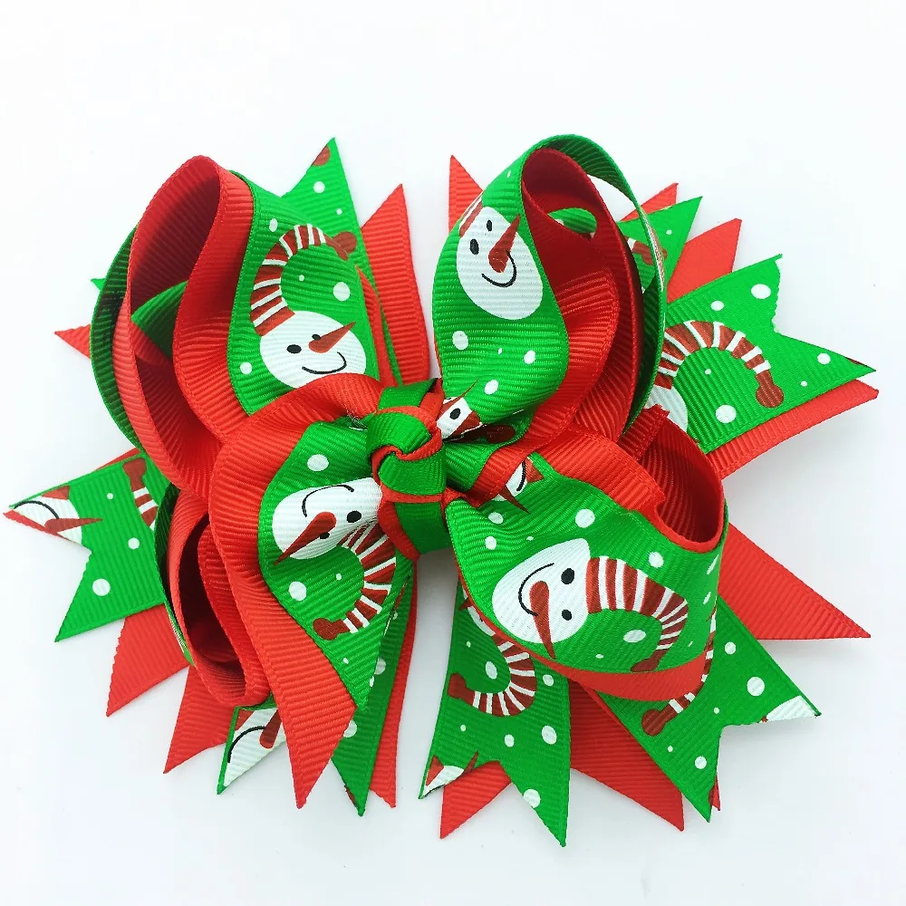 Girls Christmas Hair Bows With Clips Grosgrain Ribbon Headwear Handmade ...