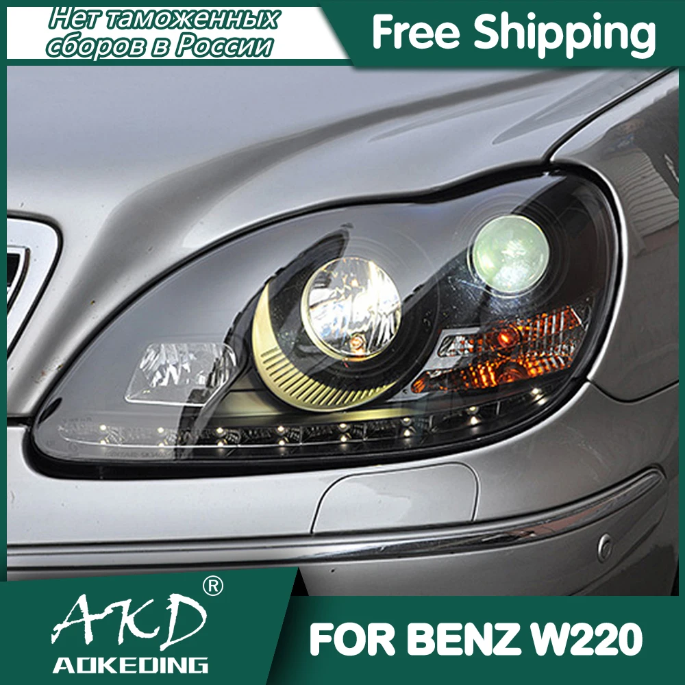 For-BENZ-W220-Headlights-1999-2005-DRL-Day-Running-Light-LED-Bi-Xenon ...