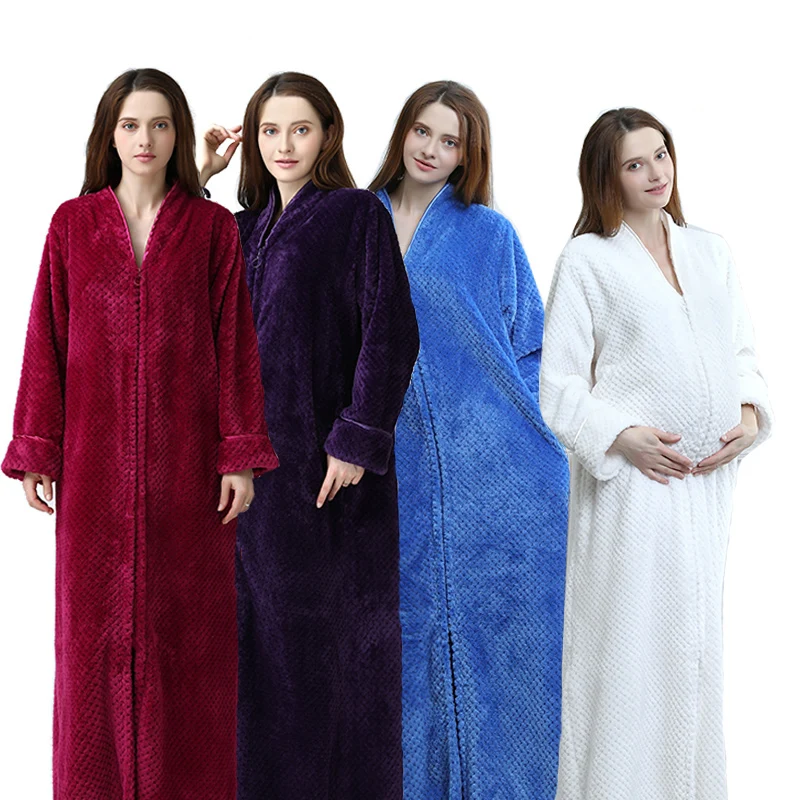 Women Plus Size Winter Thermal Long Bathrobe Thick Flannel Warm Kimono ...