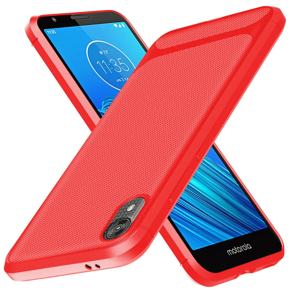 For Moto E6 Phone Cover Carbon Fiber Protecitve Silicone Soft Slim Back ...
