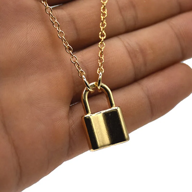 Silver-Gold-Color-PadLock-Pendant-Necklace-Brand-Link-Chain-Lock ...