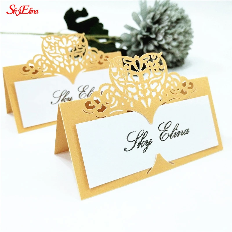 10/50/100Pcs Wedding Table Card Paper Laser Cut Heart Shape Table Name ...