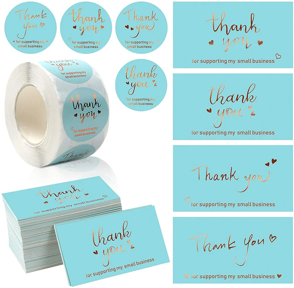 50Pcs-Thank-You-Card-with-Thank-You-Sticker-Label-Roll-Gold-Foil ...