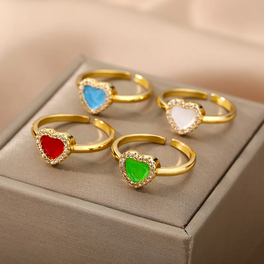 Cute Colored Dripping Oil Gold Open Rings For Women Vintage Punk Love ...