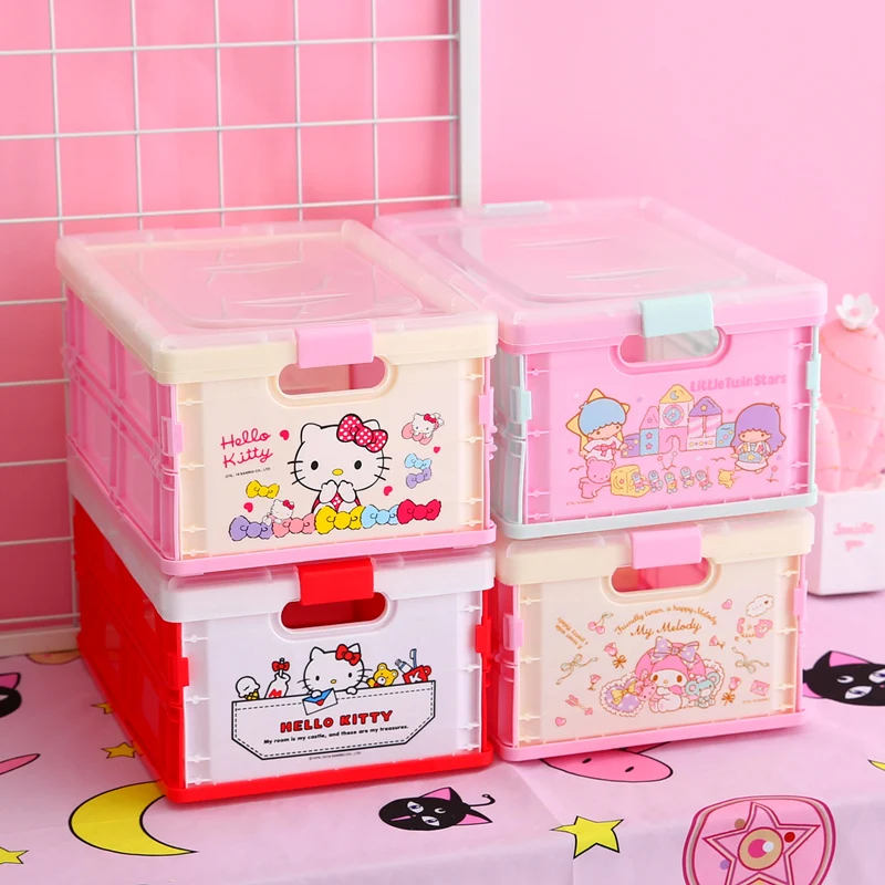 Hello Kitty Cartoon Transparent Foldable Plastic Covered Cosmetics Box ...