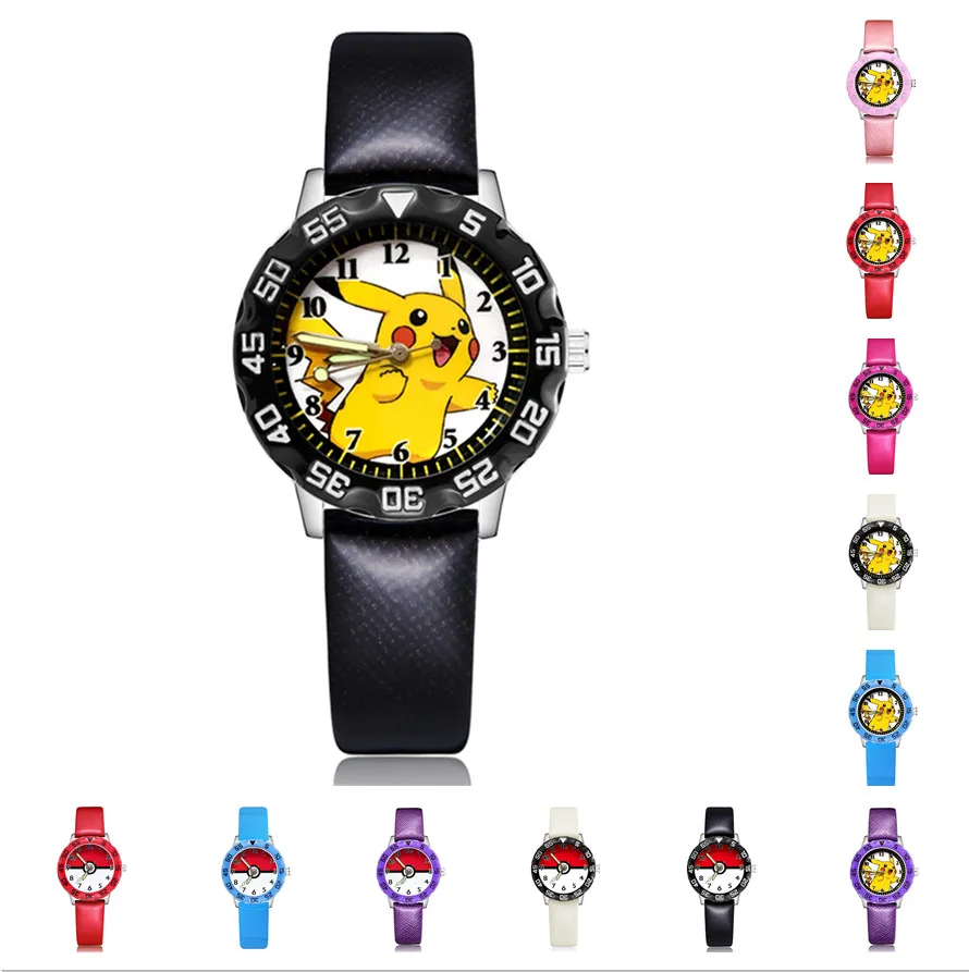 Anime-Pokemon-Pikachu-Children-Watch-Quartz-Leather-Wrist-Watches-Clcok ...