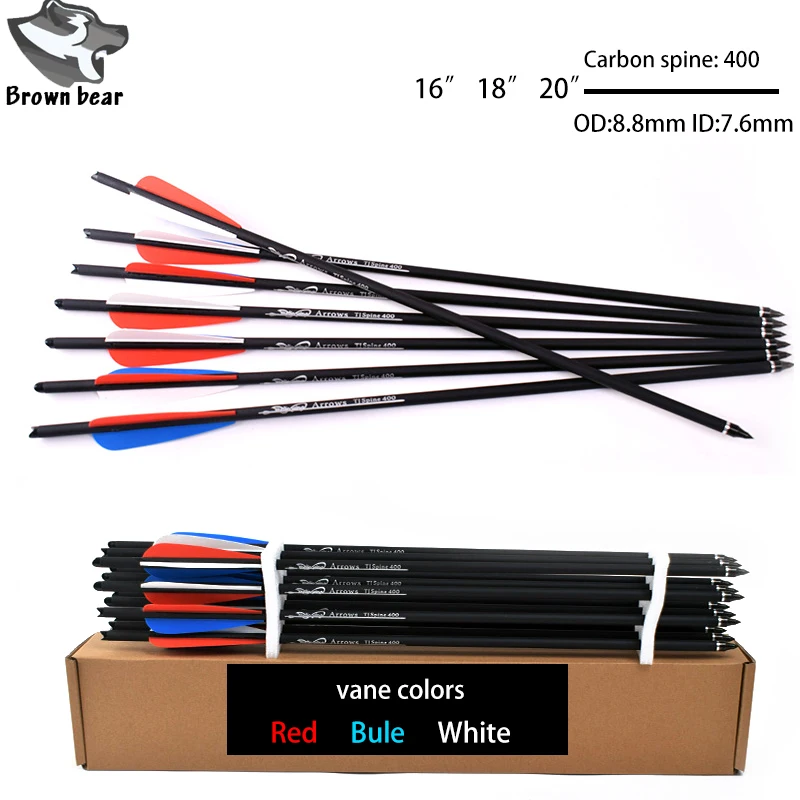 12PCS 16 18 20 Inches Carbon Arrows Spine 400 with Red Blue White ...