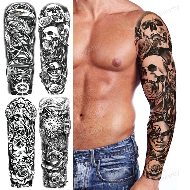 Fill In Skulls Sleeve Tattoo Designs For Men