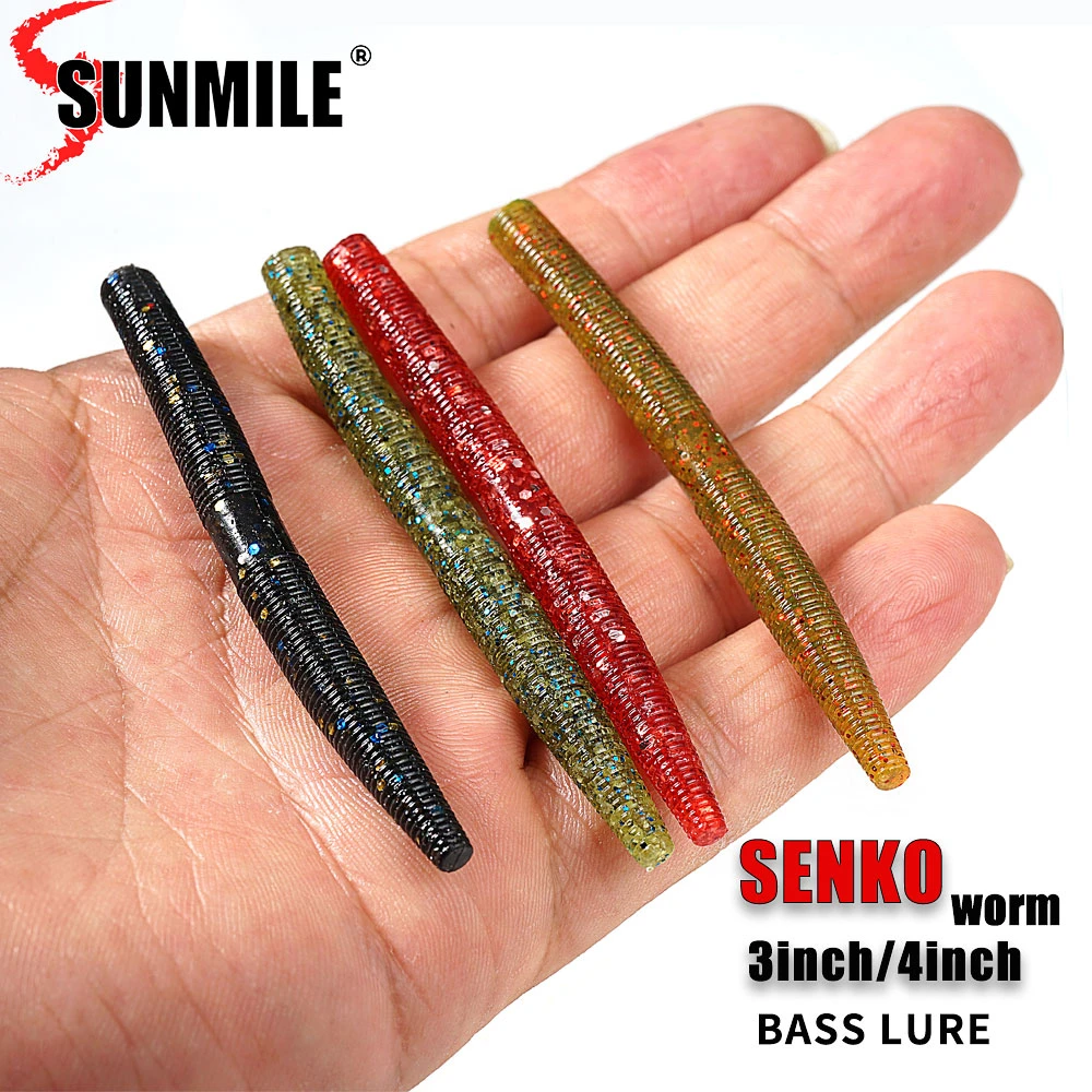 SUNMILE Soft Fishing Lure 3/4inch Senko Worm Neko Rig Lures Artificial ...