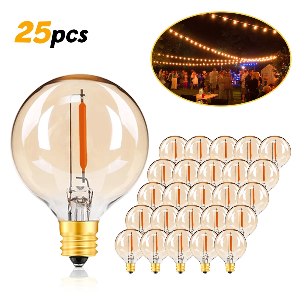 25Pcs G40 LED String Light Bulb Replacement 110/220V Led Bulb E12 Base ...