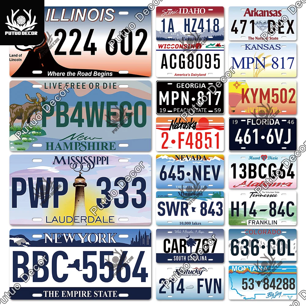 American License Plate States | Auto Garage Wall Decor | Metal License ...