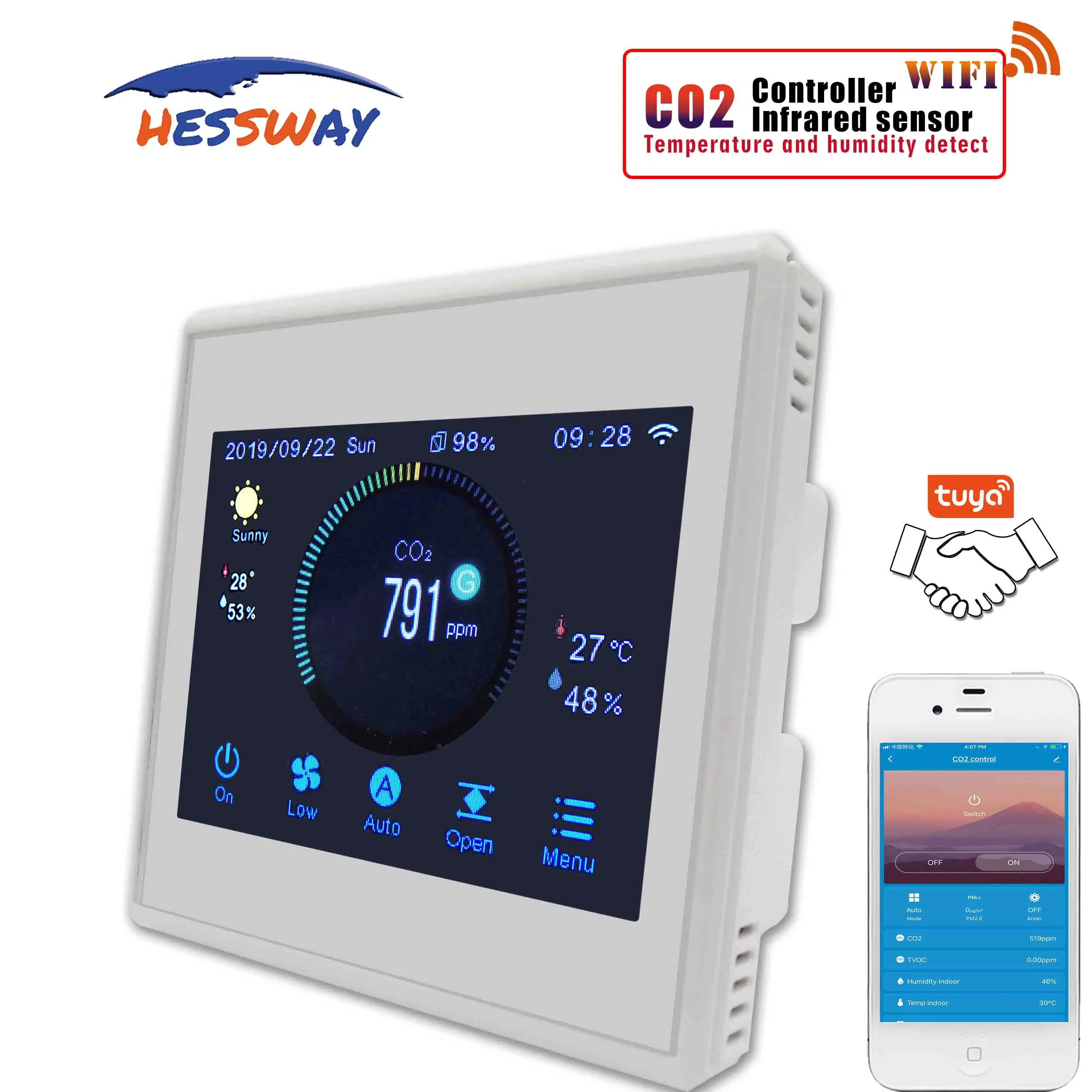 Rs485&modbus Adjust Fan 3 Speed Room Co2 Controller For Temperature And ...