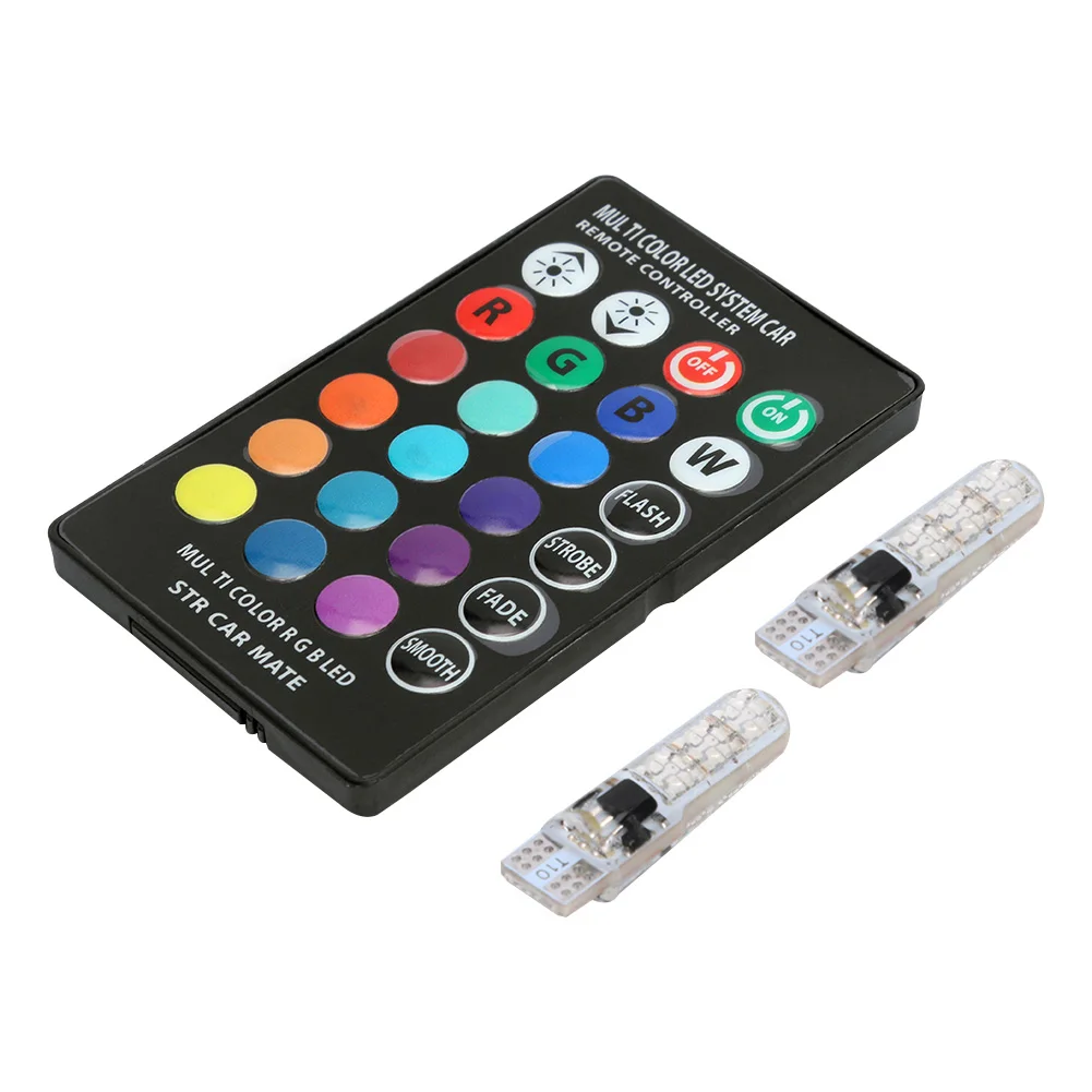 For You two T10 led cob RGB remote control car bulb map to spread ...