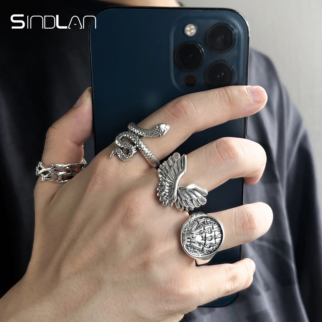 Sindlan-4Pcs-Goth-Halloween-Silver-Color-Snake-Rings-for-Women-Punk ...