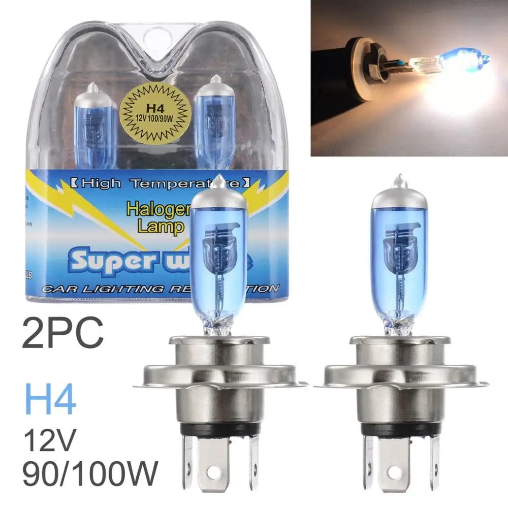 2 pçs/lote H4 100W Luz Branca Brilhante Super Carro HOD Xenon Halogênio ...