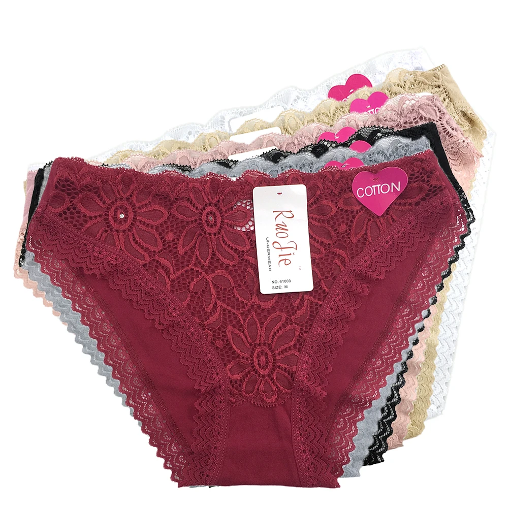 Ropa interior de algodón de encaje para mujer, bragas íntimas, 5 uds ...
