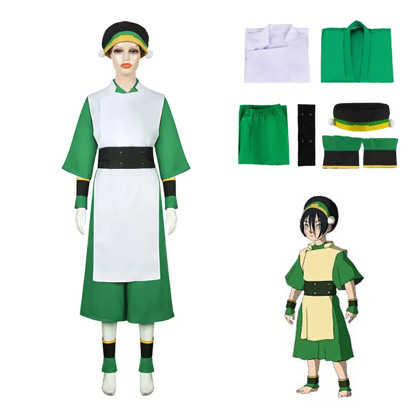Anime Avatar The Last Airbender Toph bengfang Green Coat Vest Pants ...