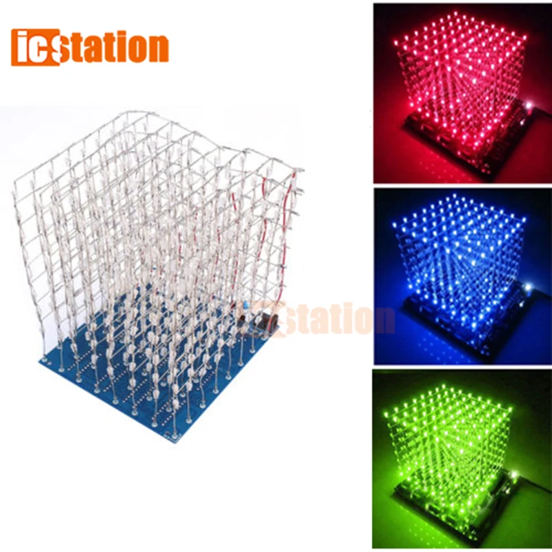 8x8x8-3D8-Blue-RED-GREEN-YELLOW-LED-Light-Cube-Kit-3D-LED-DIY-Kit ...