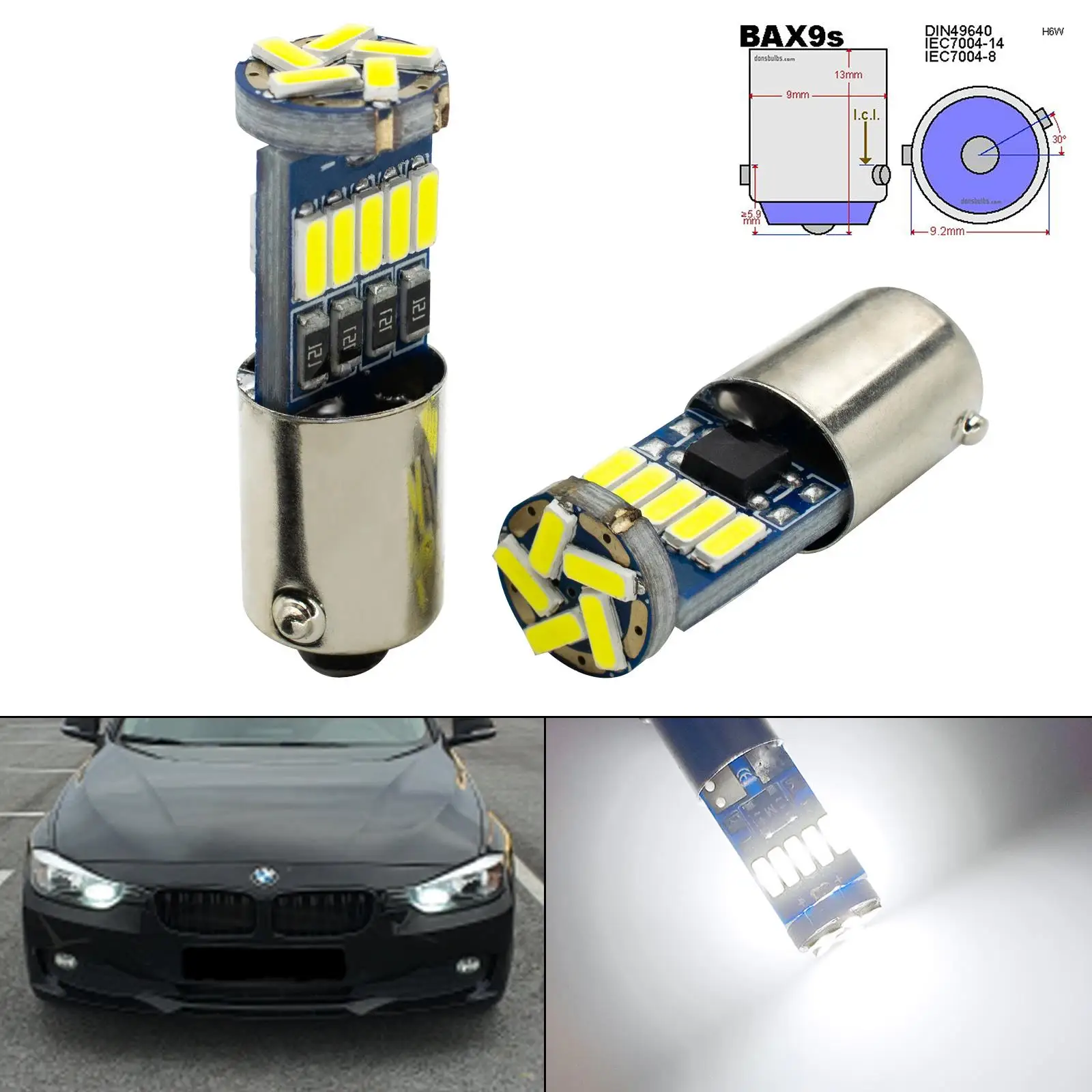 2x Xenon White H6W Bax9S LED Canbus Bulbs Sidelight Parking Light ...