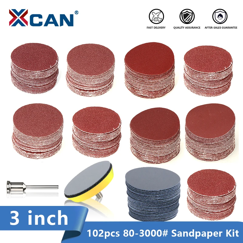 Xcan lixa de disco abrasivo 102 peças, 3 polegadas, 75mm, redondo ...