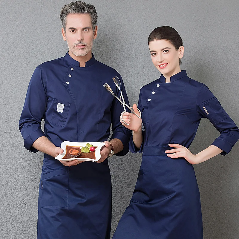 Blue-Uniform-Jacket-Long-Sleeves-Restaurant-Uniform-Women-and-Men ...