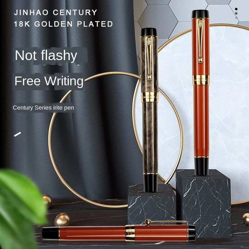 Jinhao 100 caneta tinteiro de resina, 18kgp, médio/dobrável, 0.6 /1.2mm, com conversor dourado ...