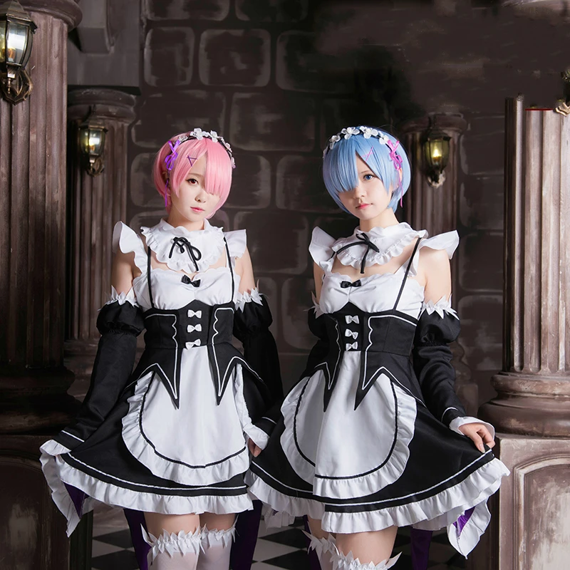 Anime-Re-Life-In-A-Different-World-Ram-Rem-Maid-Tea-Party-Dress-Wig-Re ...