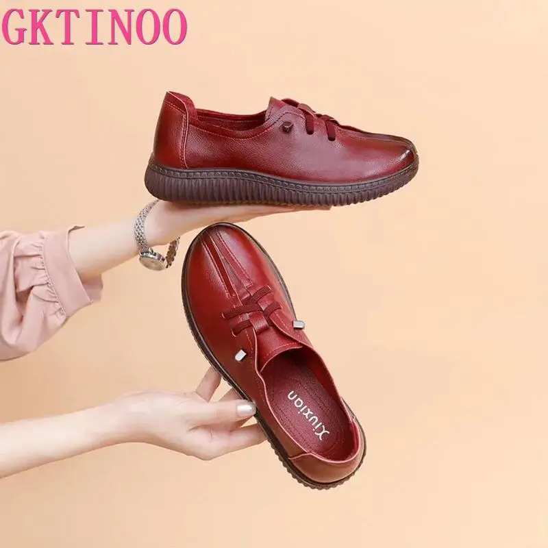 GKTINOO Loafers Genuine Leather Sneakers for Women 2026 Flat Heel Women ...