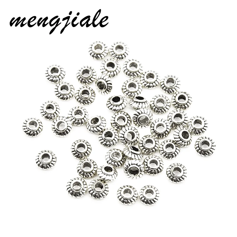 80pcs Antique Silver Round Shape Spacer Loose Beads Zinc Alloy Metal Charms For Diy Bracelet ...